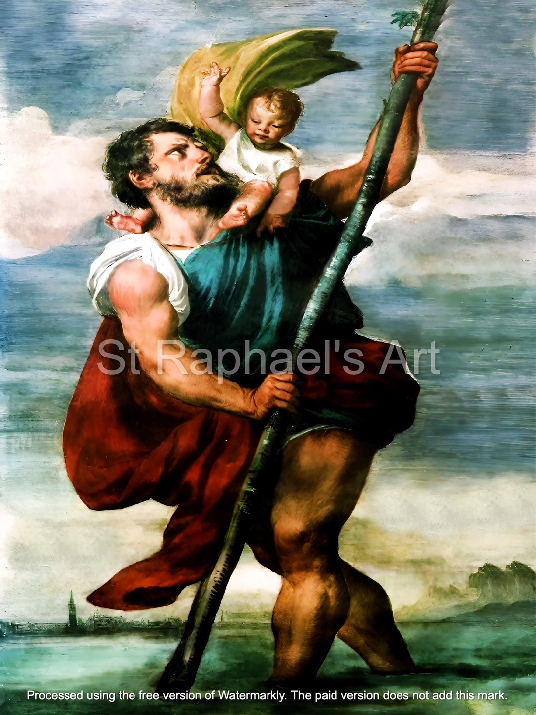 St Christopher Patron Saint of Travellers With Child Jesus Digital ...