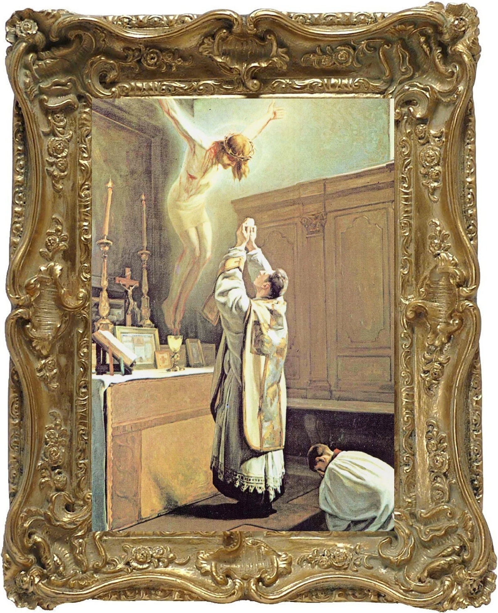 Catholic Mass Art Print – Jesus Crucifixion, Priest, Holy Communion ...