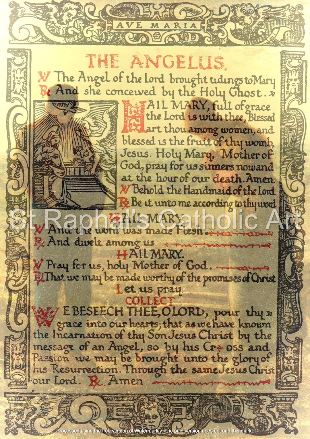 Traditional Catholic Angelus Prayer Card in English Digital Downloads ...