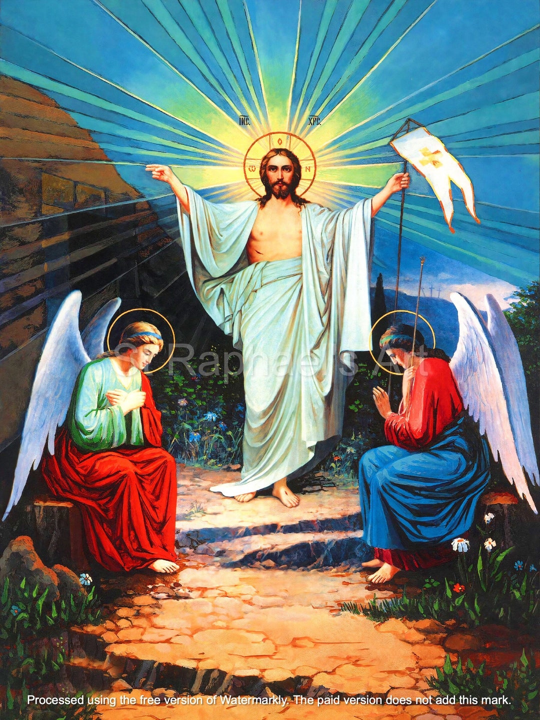 Jesus Resurrection Easter Catholic Christian Art Angels Rejoice Jesus ...