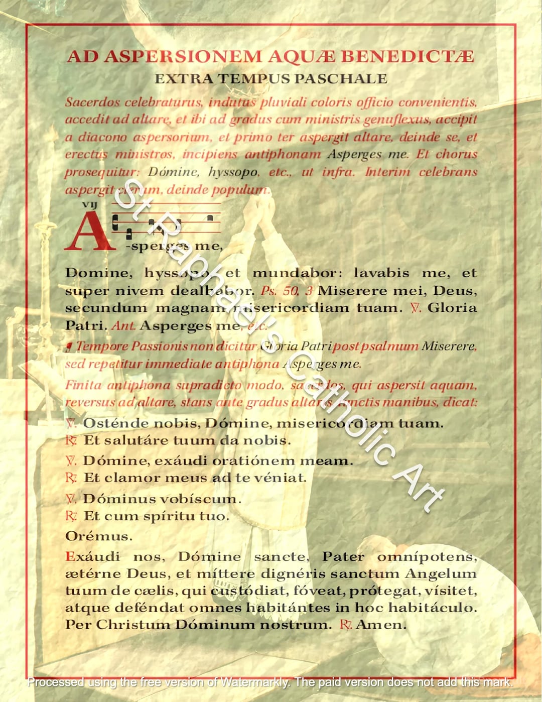Asperges Me Latin Mass Sung Traditional Prayer Cards Catholic Digital ...