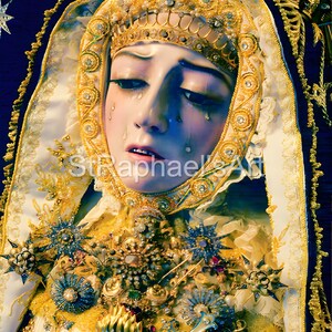 Our Lady of 7 Sorrows Crying Statue Virgin Mary Catholic Art X2 Digital ...