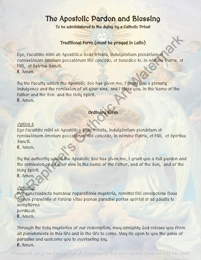 Apostolic Pardon Blessing Catholic Prayer Card Plenary Indulgence ...