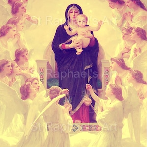 Our Lady Queen of Angels Heaven Virgin Mary Baby Jesus Catholic Art - Etsy