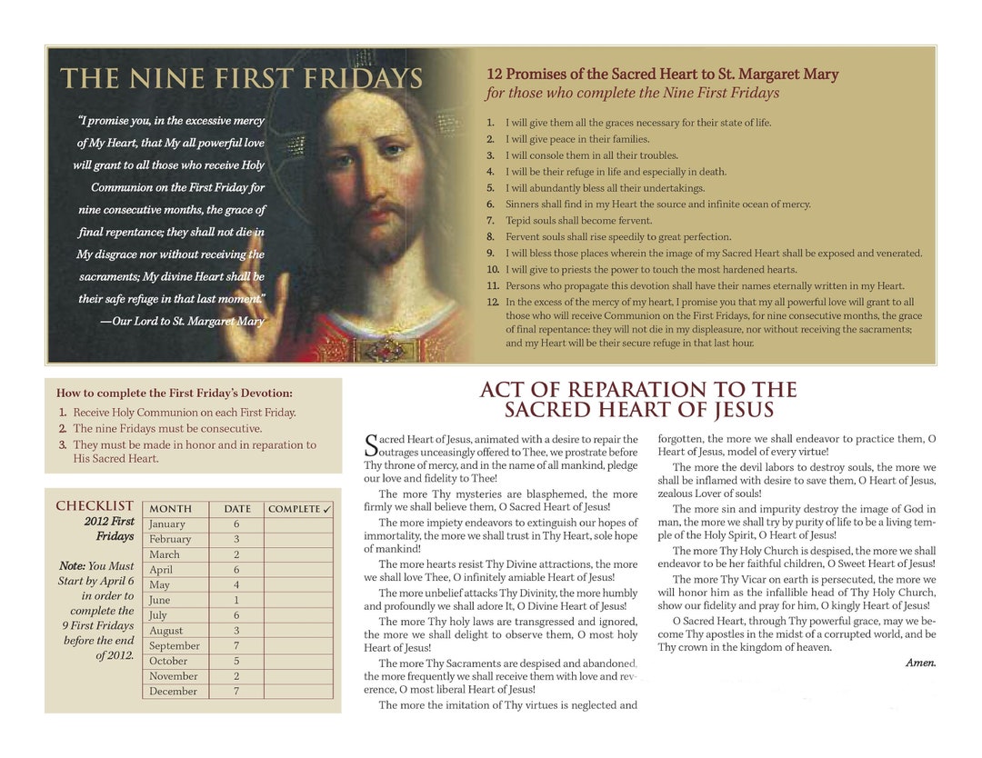 Catholic Devotion 9 First Fridays Sacred Heart of Jesus Act of ...