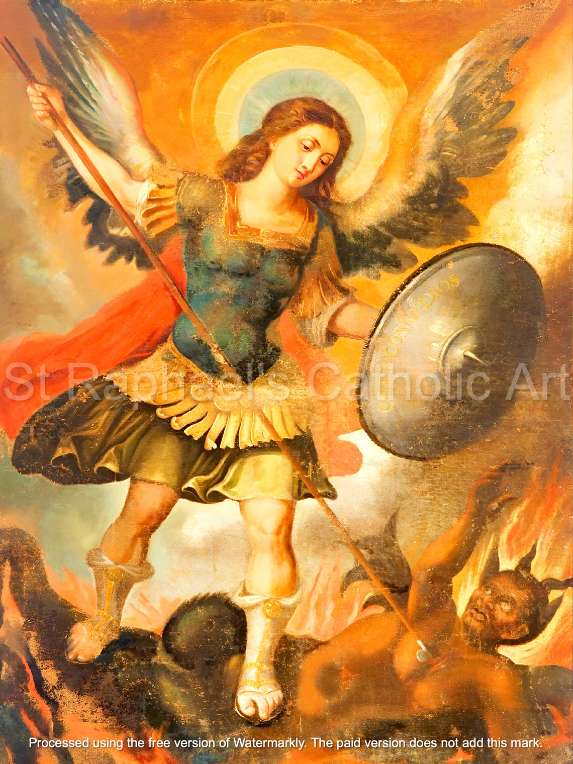 St Michael Defeats the Devil Archangel Powerful CATHOLIC Art Digital ...