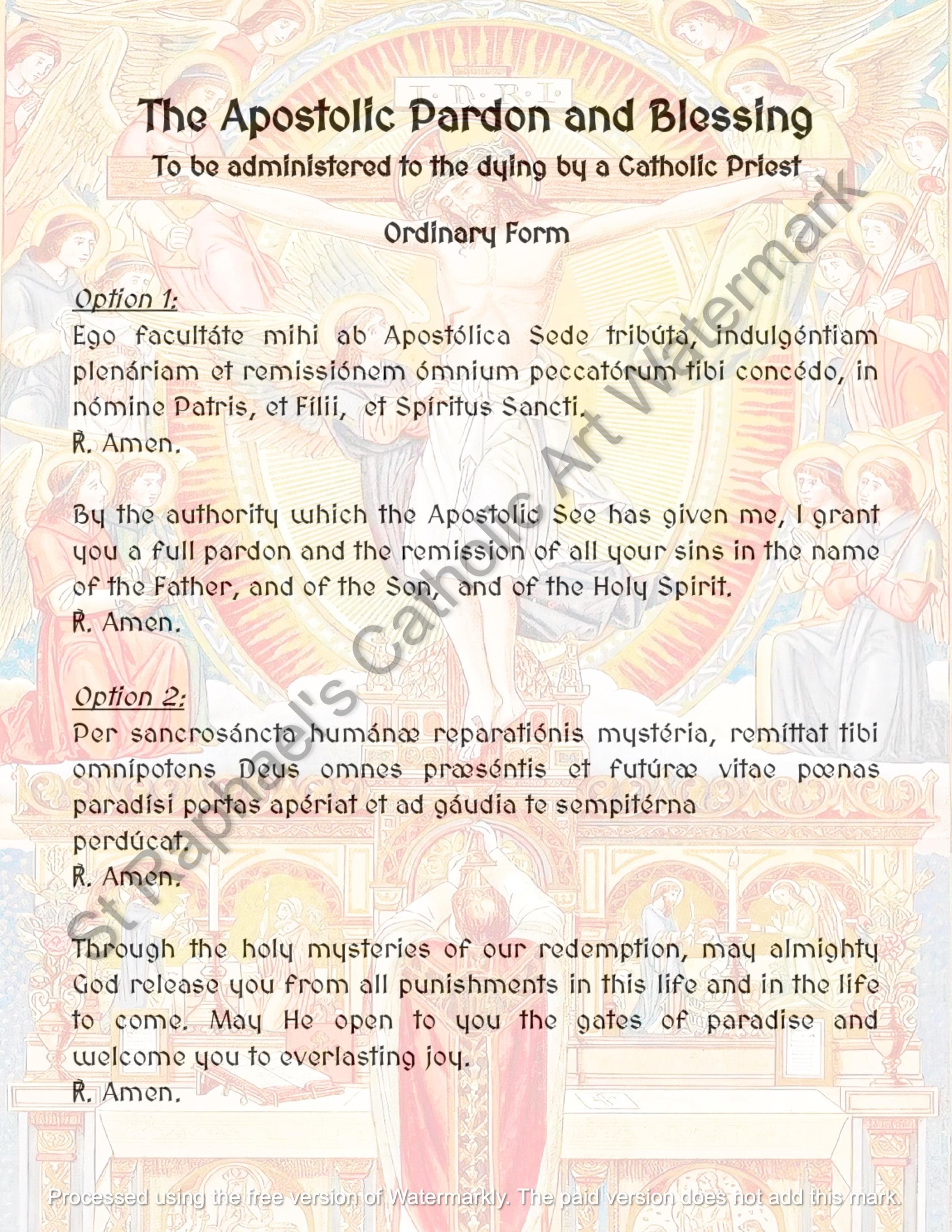 Apostolic Pardon Blessing Catholic Prayer Card Plenary Indulgence ...
