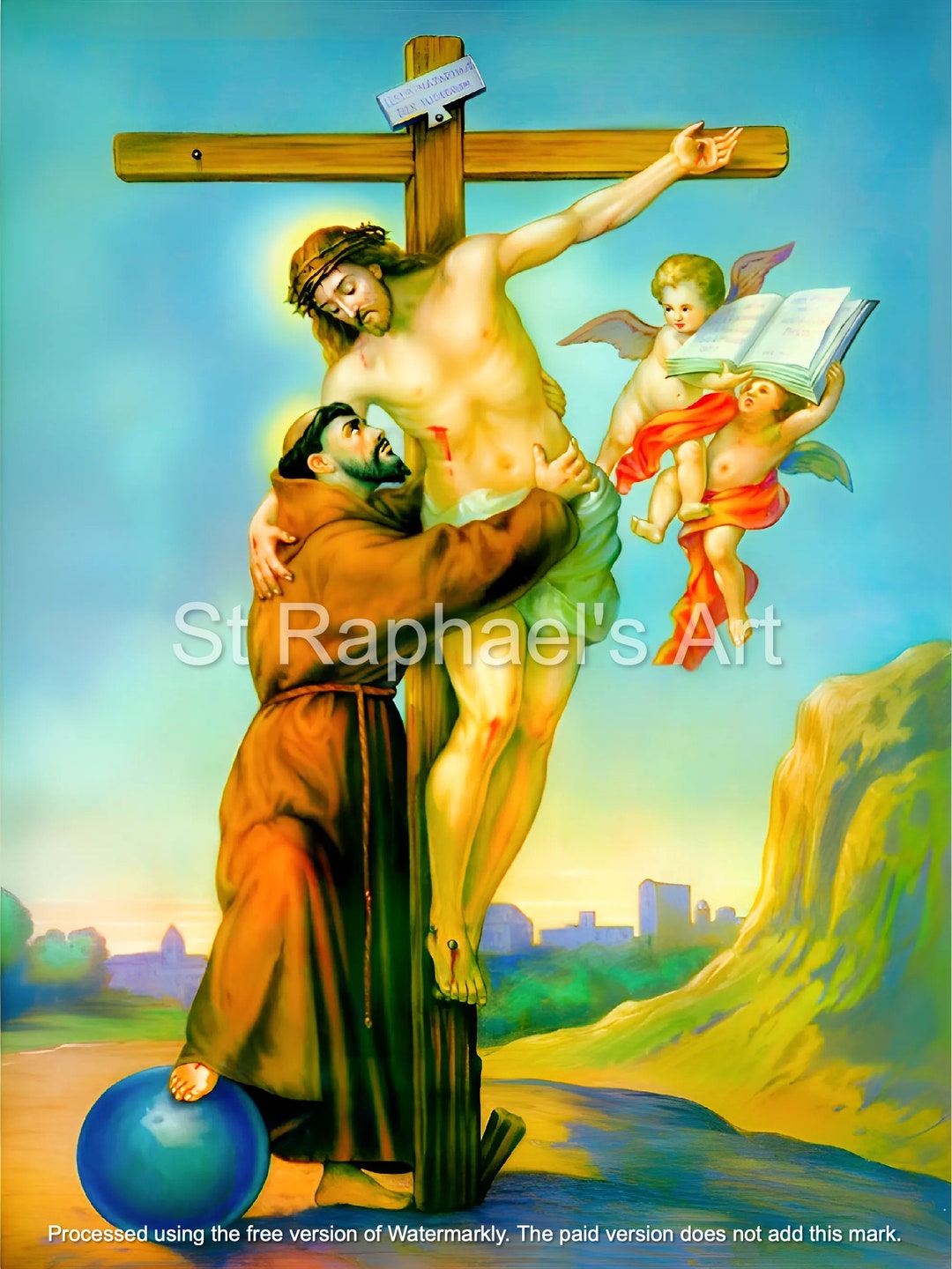 St Francis of Assisi Jesus on the Cross Crucifix Angels Catholic ...