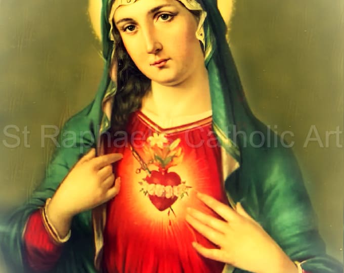 1 1/4" Mater Dolorosa + Sacred Heart of Jesus Medal--antique Our Lady ...