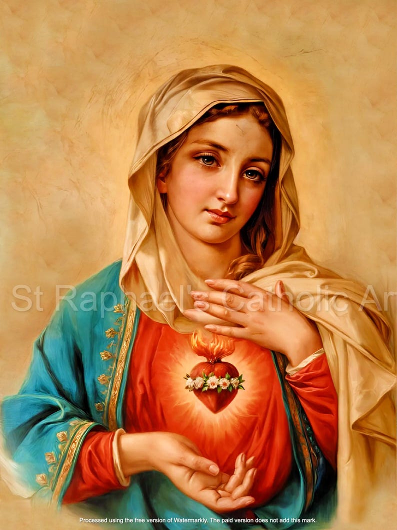 Immaculate Virgin Mary Icon Heart of Our Lady Blessed Mother Catholic ...