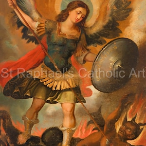 St Michael Defeats the Devil Archangel Powerful CATHOLIC Art Digital ...