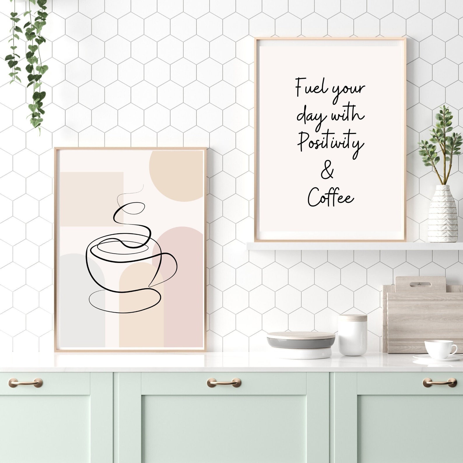 Bohemian Boho Coffee Set of Two Printable Wall Art With Motivational ...