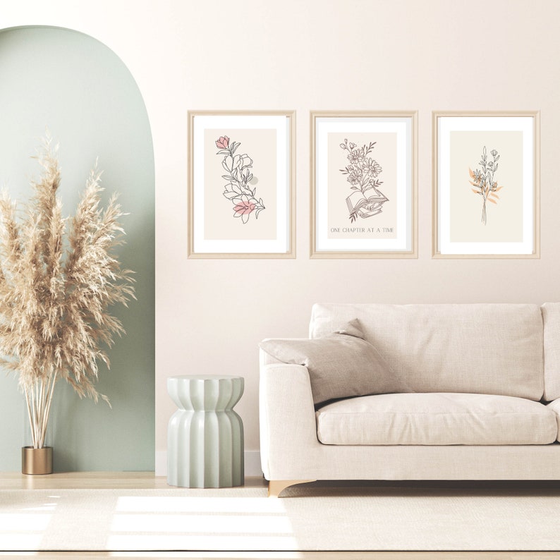 Triple Picture Modern Floral Printable Wall Art Set One Chapter at A ...