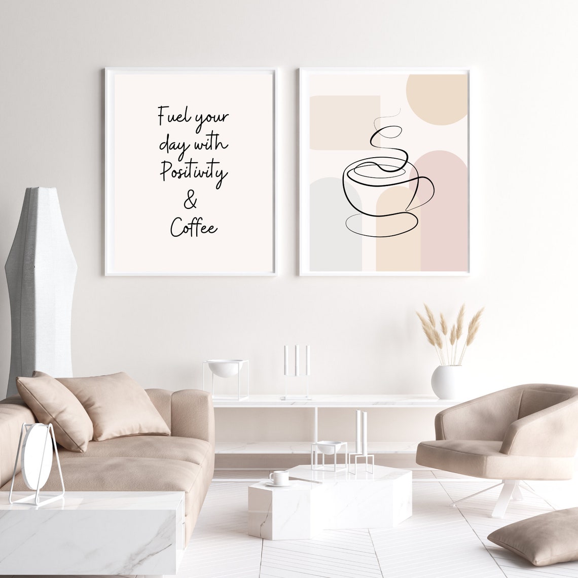 Bohemian Boho Coffee Set of Two Printable Wall Art With Motivational ...