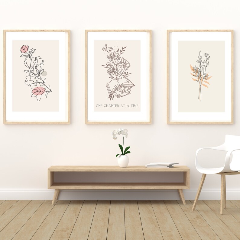 Triple Picture Modern Floral Printable Wall Art Set One Chapter at A ...