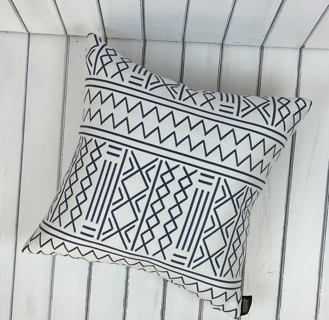 African White Blue Outdoor Pillows, Sunbrella, Indoor/outdoor Aztec ...