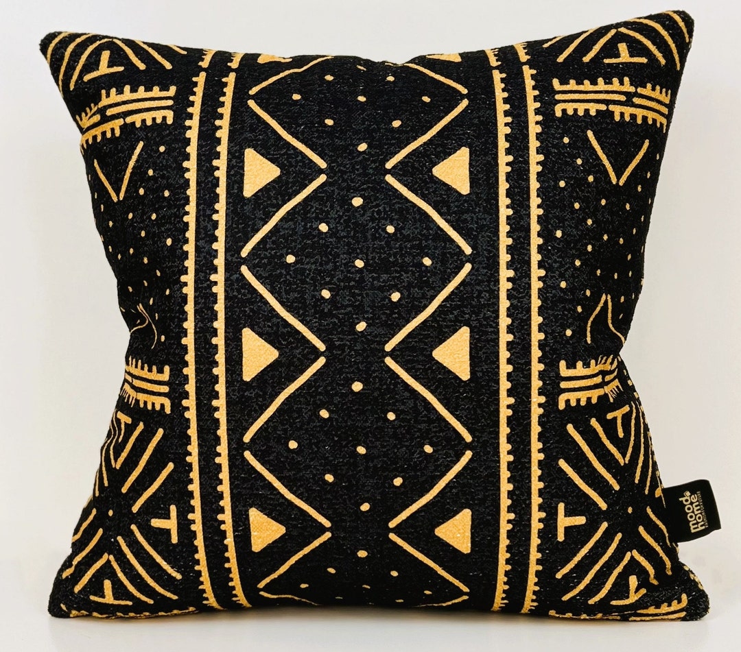 African Mudcloth Pillow Cover: Black & Caramel Bogolan Design - Etsy