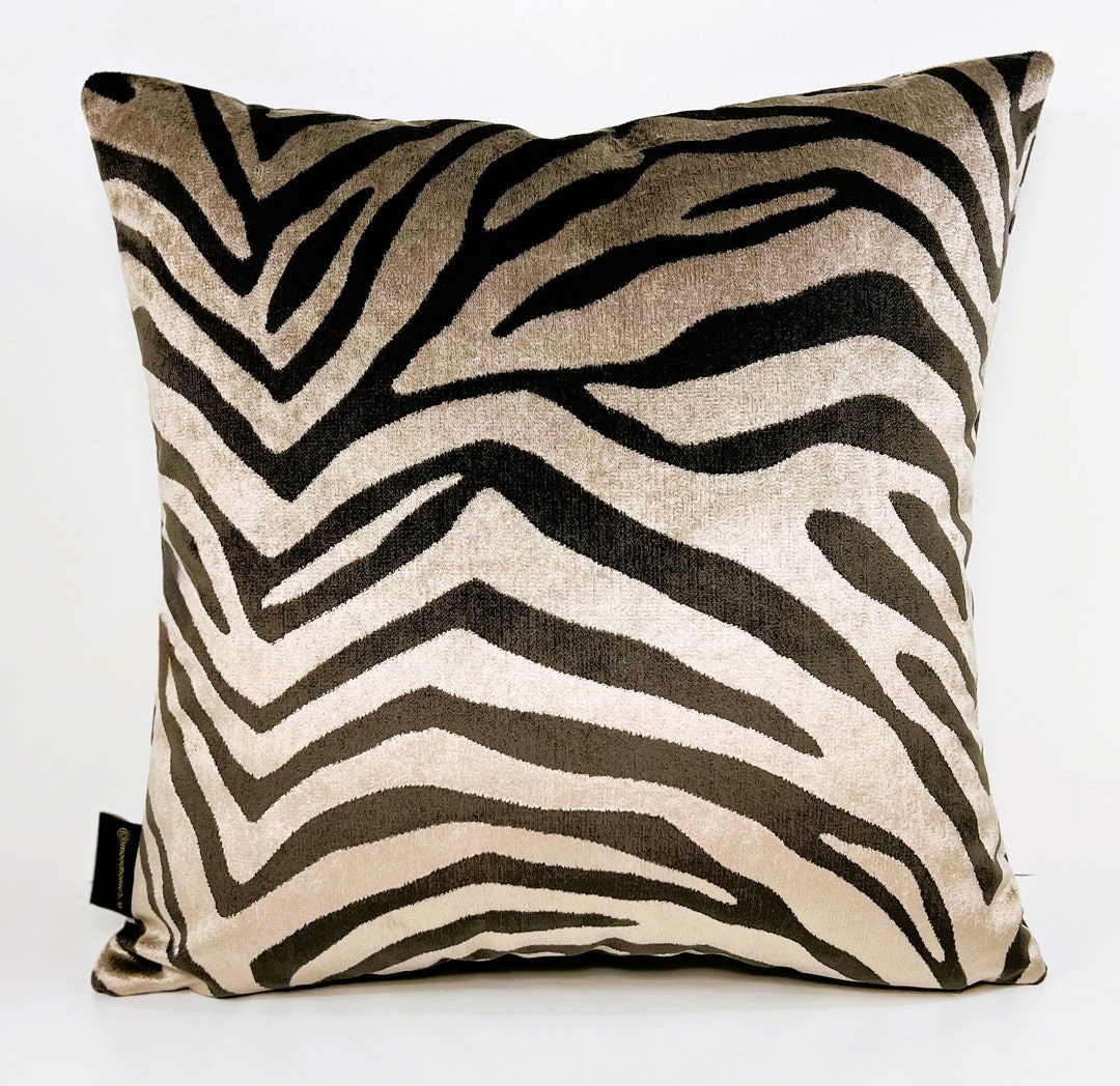 Luxury Zebra Velvet Throw Pillow Cover: Taupe & Gray Woven Cushion - Etsy