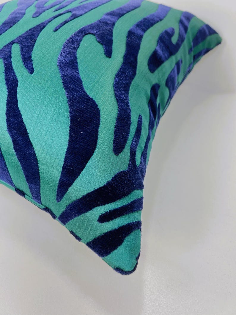 Luxury Zebra Chenille Throw Pillow Cover: Green-dark Blue Woven Cushion ...
