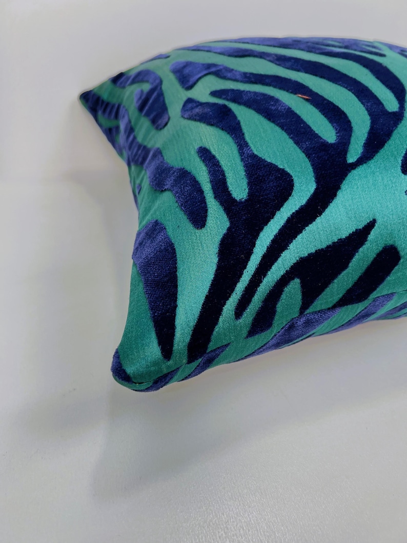 Luxury Zebra Chenille Throw Pillow Cover: Green-dark Blue Woven Cushion ...