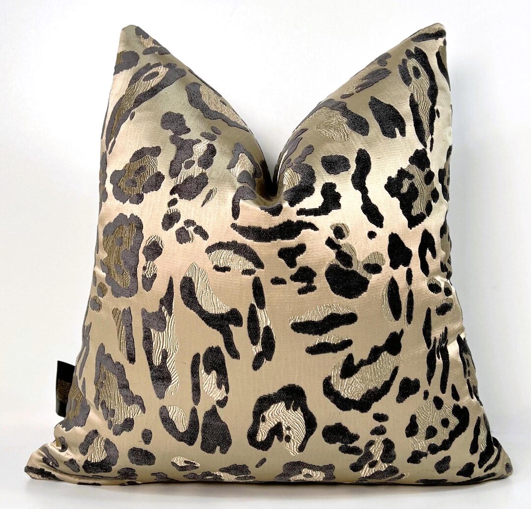 Luxury Gold-gray Leopard Pillow Cover, Woven Fabric Leopard Pillows ...