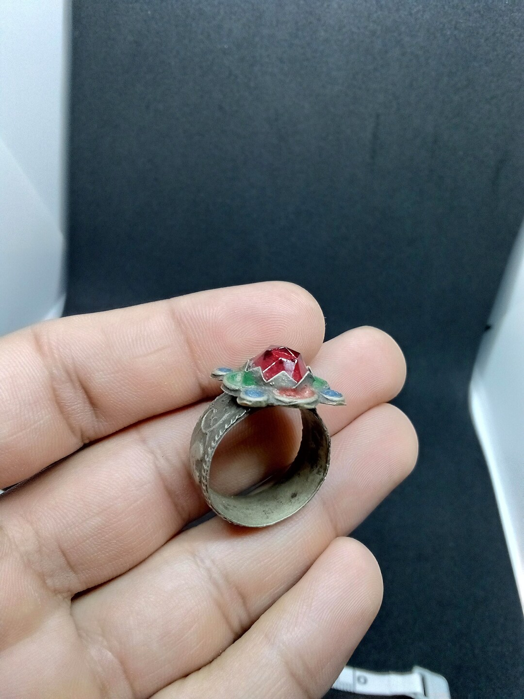 Old Moroccan Vintage Ring, Kabyle Ring Enamel Silver Berber Ethnic ...