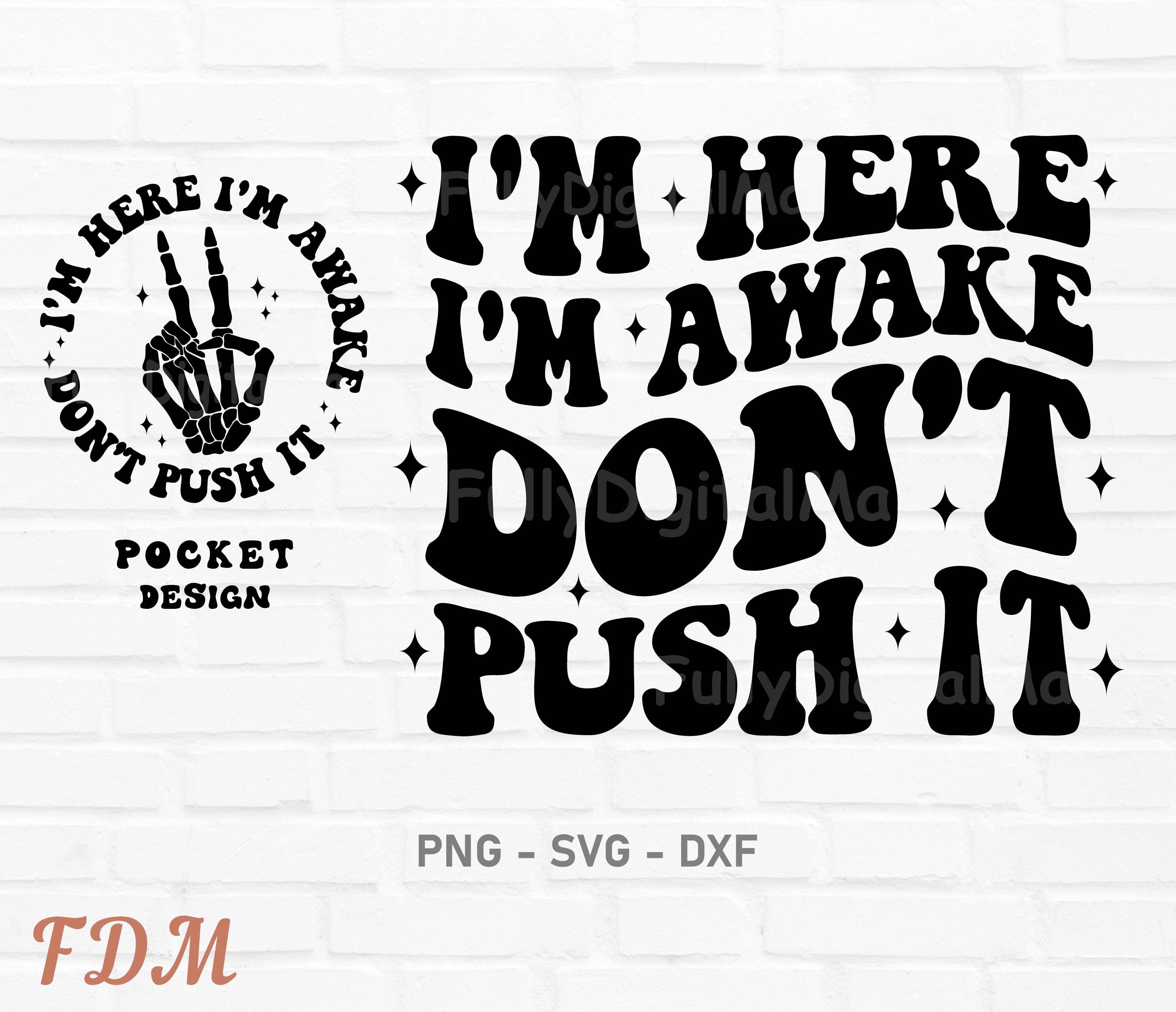 I'm Here I'm Awake Don't Push It Svg, Sarcastic Svg, Funny Quote Svg ...