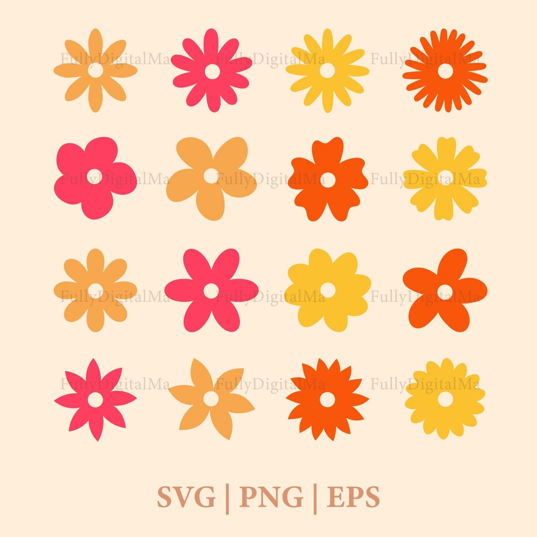 Retro Flower Shapes Bundle SVG Flower SVG Paper Flowers SVG - Etsy