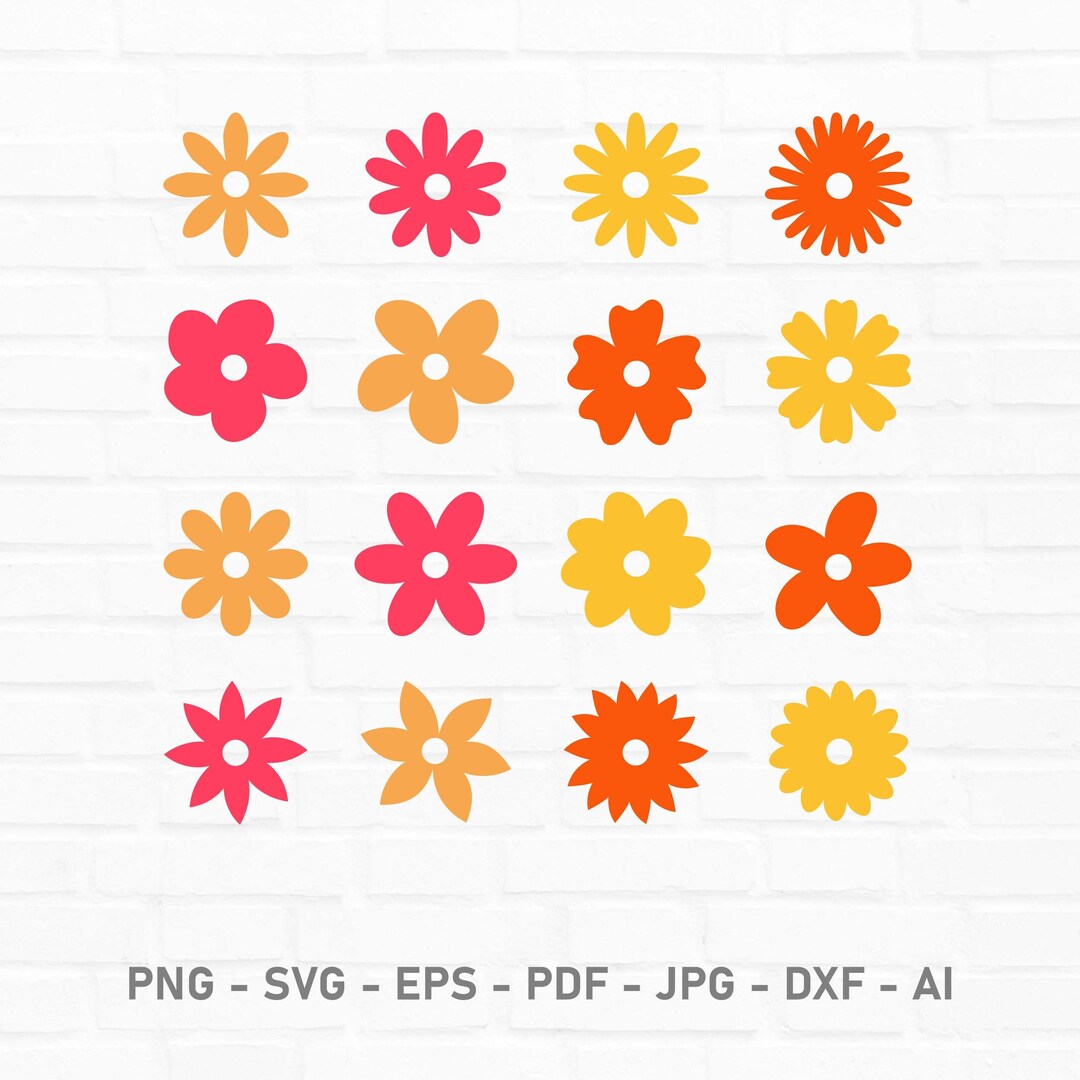 Retro Flower Shapes Bundle SVG, Flower SVG, Paper Flowers SVG, Retro ...