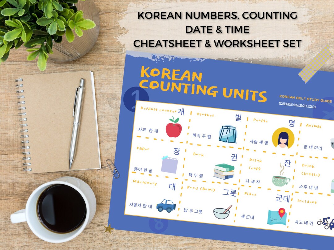 Korean Numbers, Counting, Date and Time PDF Cheatsheet & Worksheet - Etsy