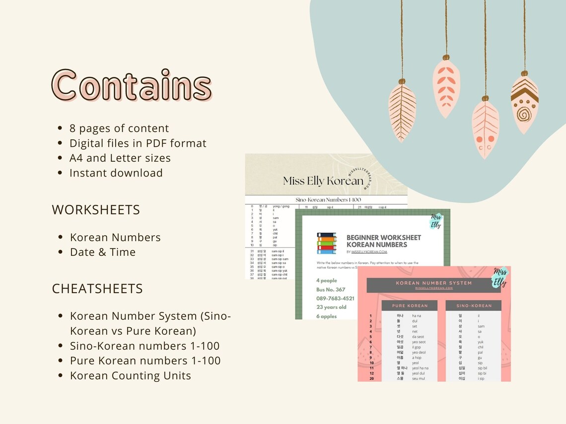 Korean Numbers, Counting, Date and Time PDF Cheatsheet & Worksheet - Etsy