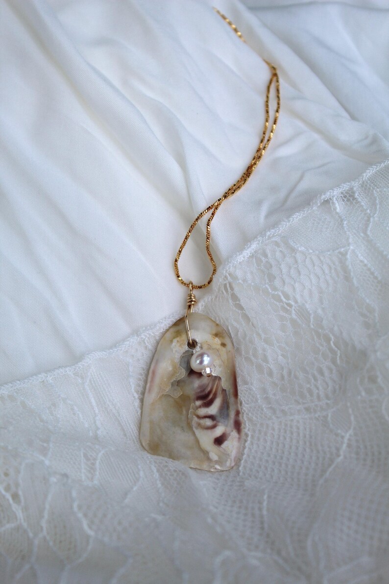 Oyster Shell Necklace With Fresh Water Pearl & Swarovski Crystals - Etsy