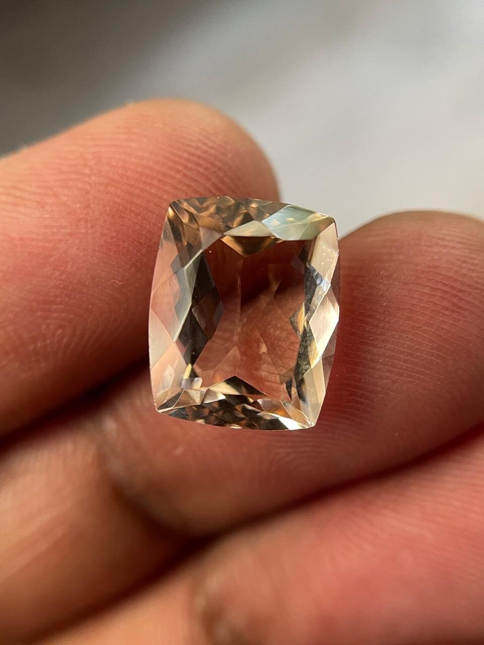Cushion Cut Morganite, Champagne Color, Lab Created Morganite, Top ...