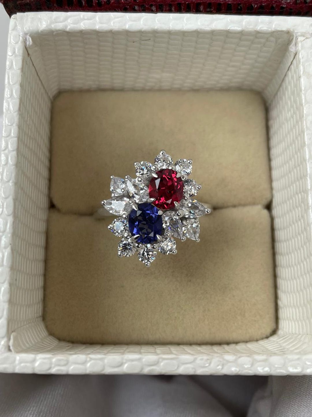 Blue Sapphire and Red Ruby Ring, Cluster Ring, Two Stone Ring, 925 ...