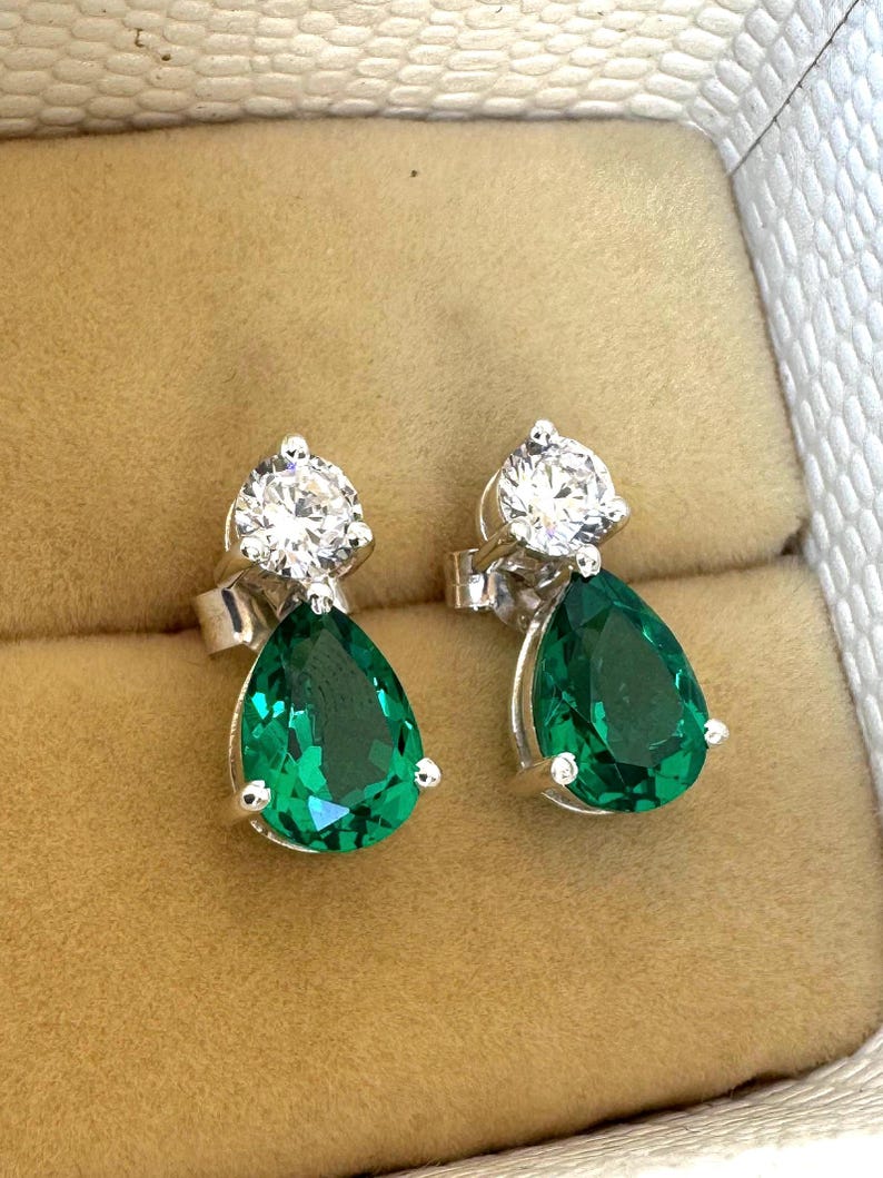 Teardrop Emerald Earrings, Genuine Emerald Bridal Jewellery, 14k Gold ...