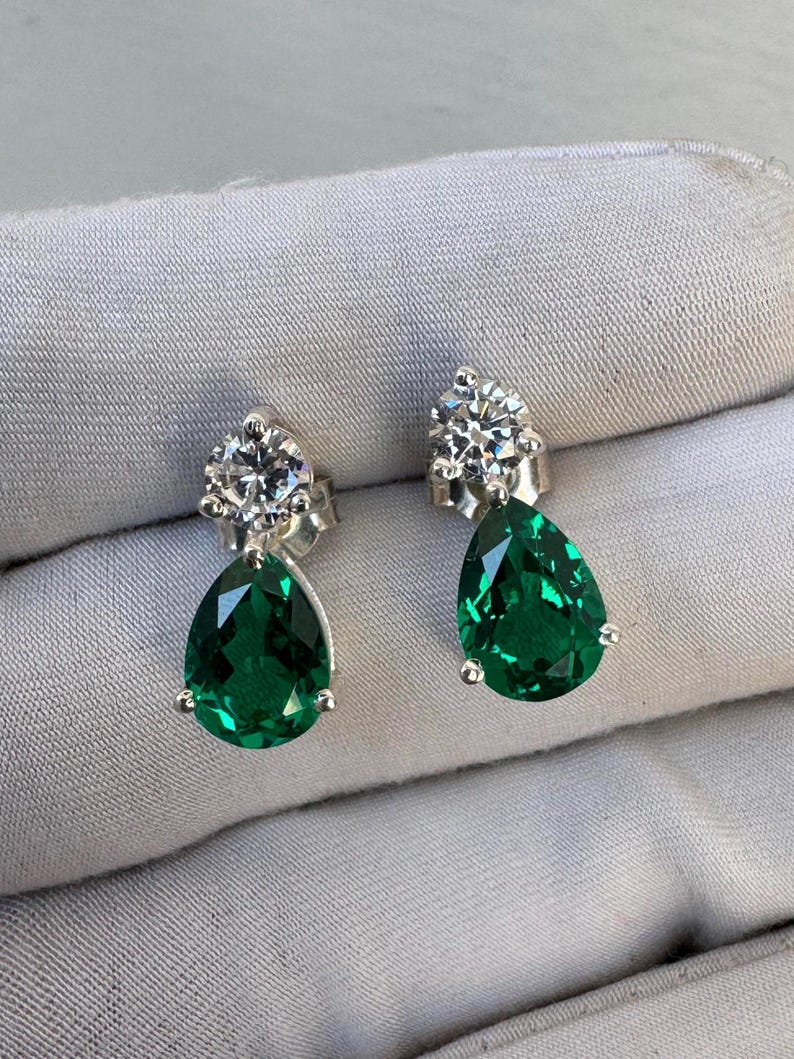 Teardrop Emerald Earrings, Genuine Emerald Bridal Jewellery, 14k Gold ...