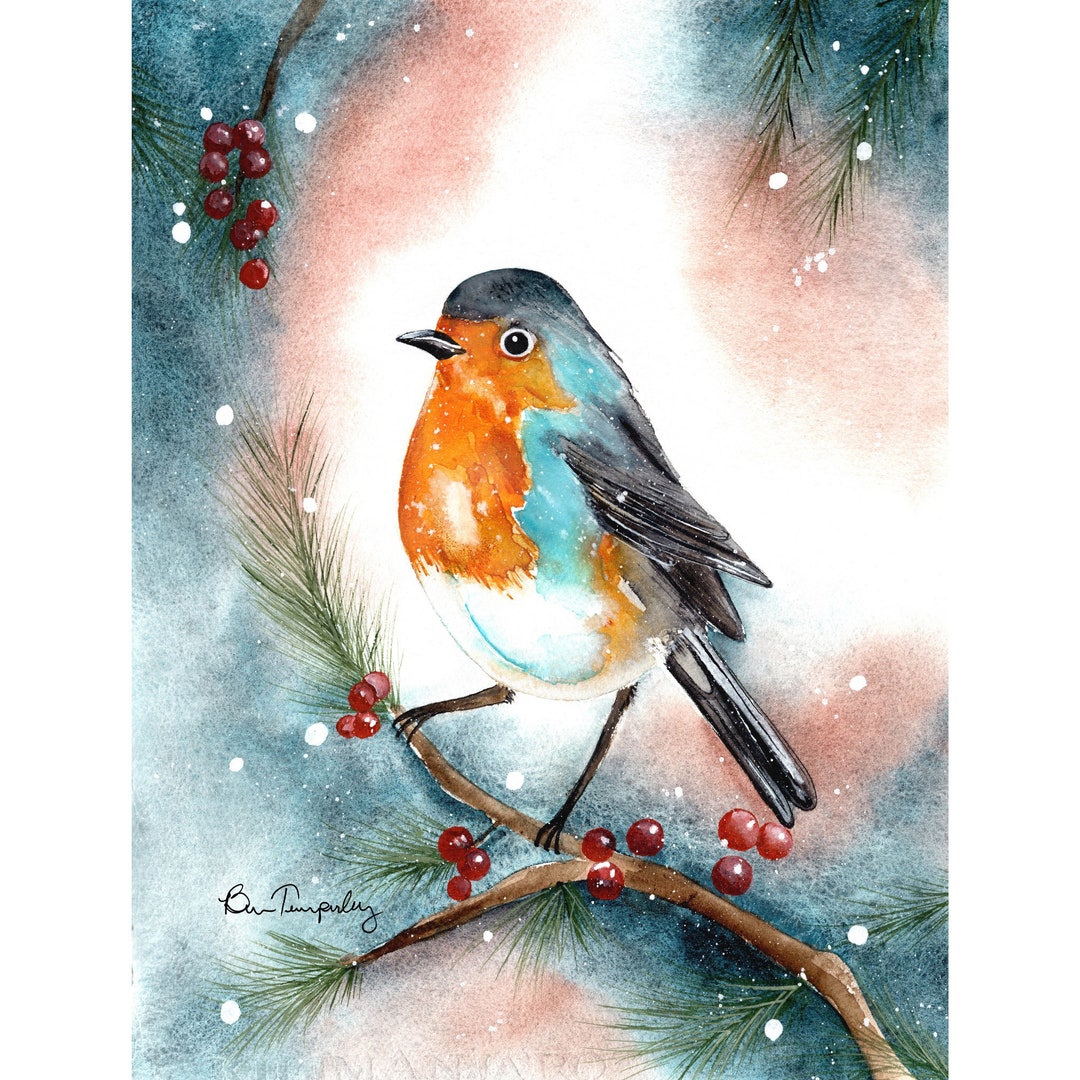 Winter Robin Painting, Watercolor Robin, Robin Artwork, Christmas Robin ...