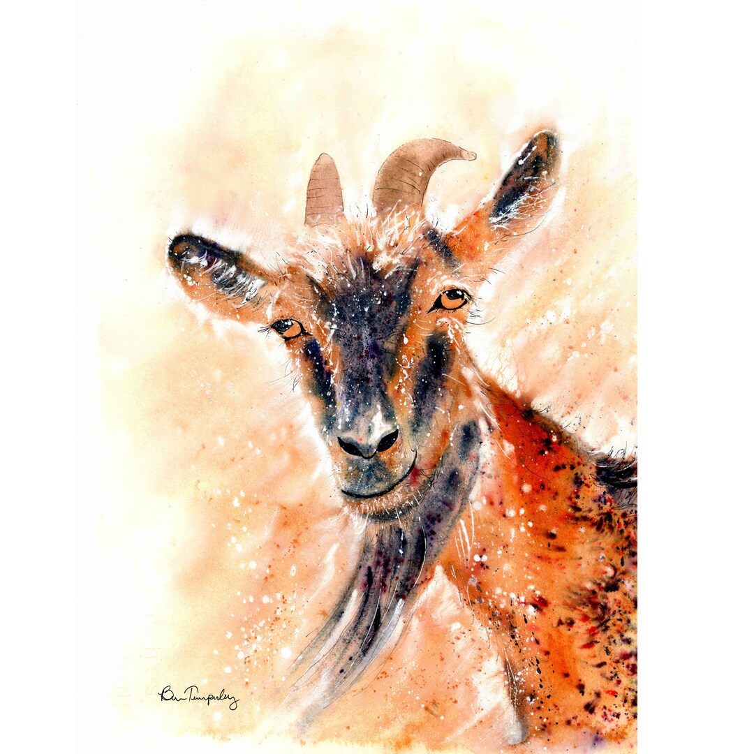 Goat Watercolor Painting, Watercolor Goat, Goat Artwork, Goat Wall Art ...