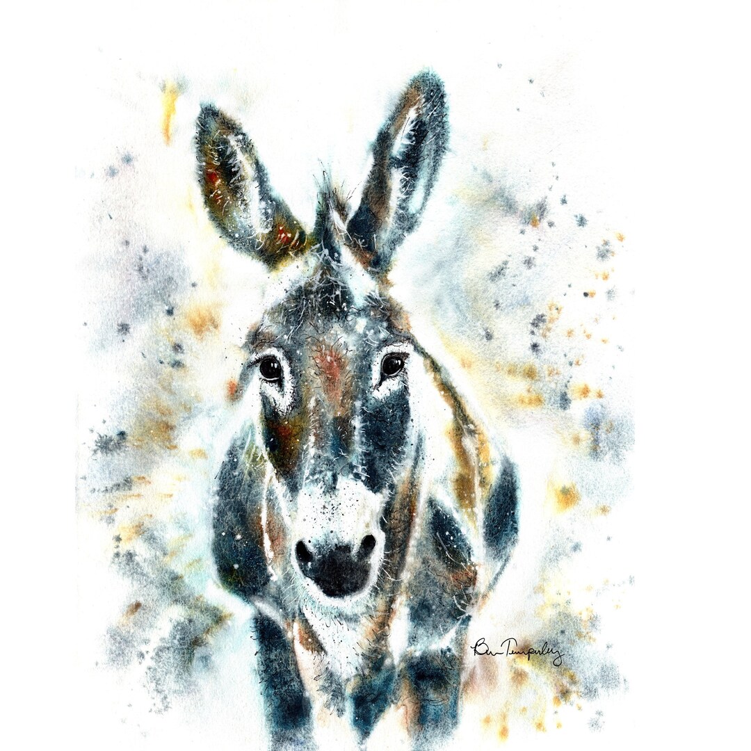 Donkey Watercolor Painting, Watercolor Donkey, Donkey Artwork, Prairie ...
