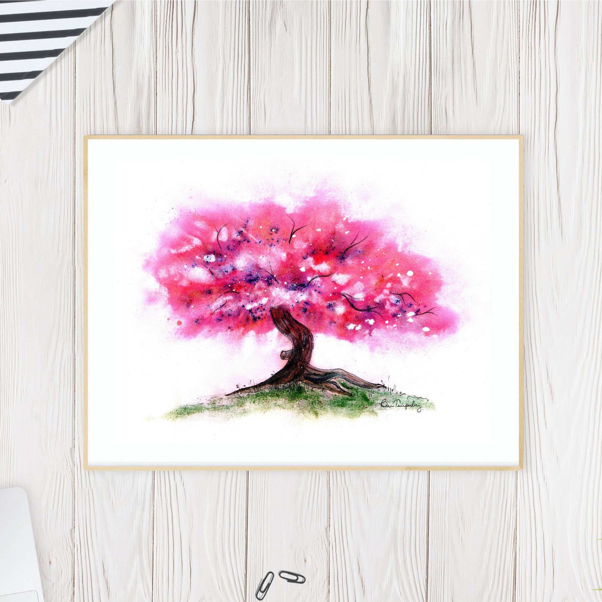 Cherry Tree Watercolor Painting, Watercolor Cherry Tree, Spring Wall ...