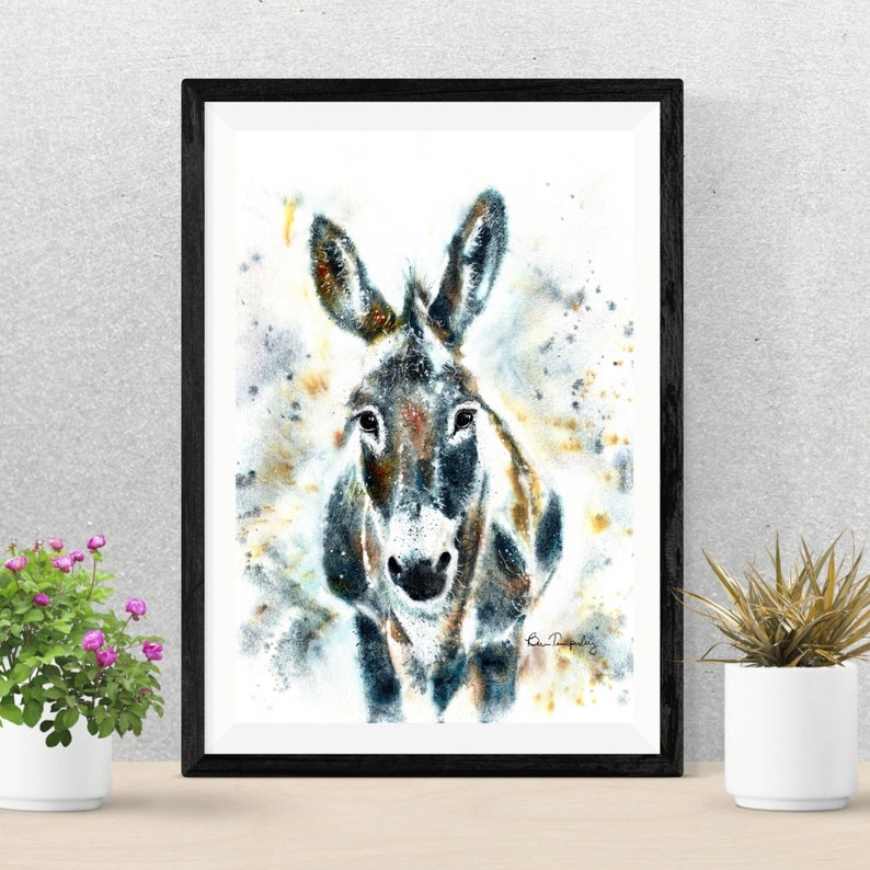 Donkey Watercolor Painting, Watercolor Donkey, Donkey Artwork, Prairie ...