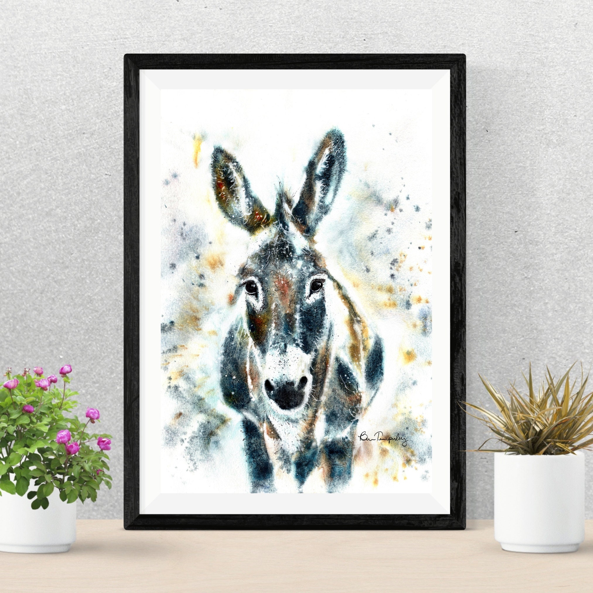 Donkey Watercolor Painting, Watercolor Donkey, Donkey Artwork, Prairie ...