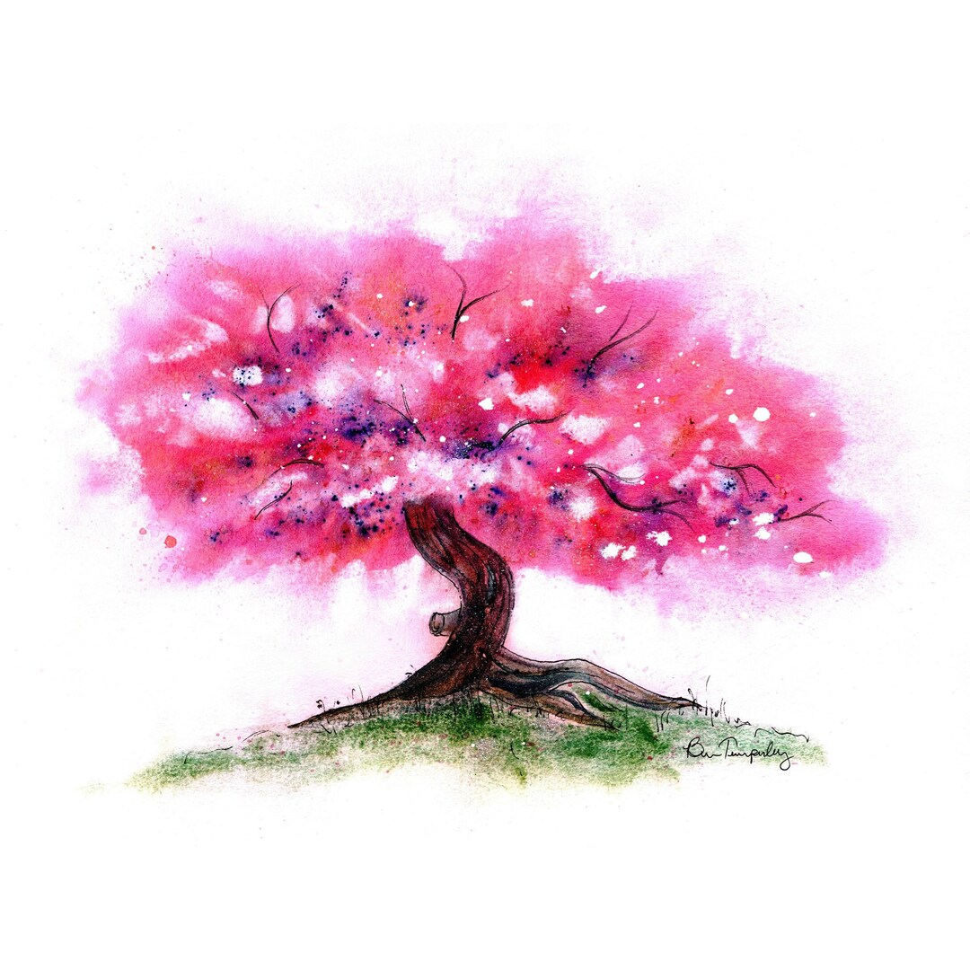 Cherry Tree Watercolor Painting, Watercolor Cherry Tree, Spring Wall ...