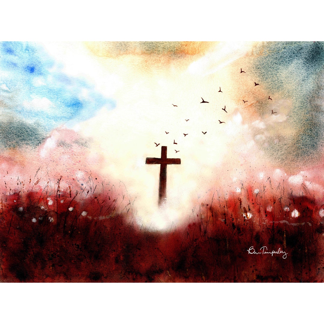 Easter Cross Watercolor Painting, Watercolor Cross, Christian Cross Print, Christian Decor ...
