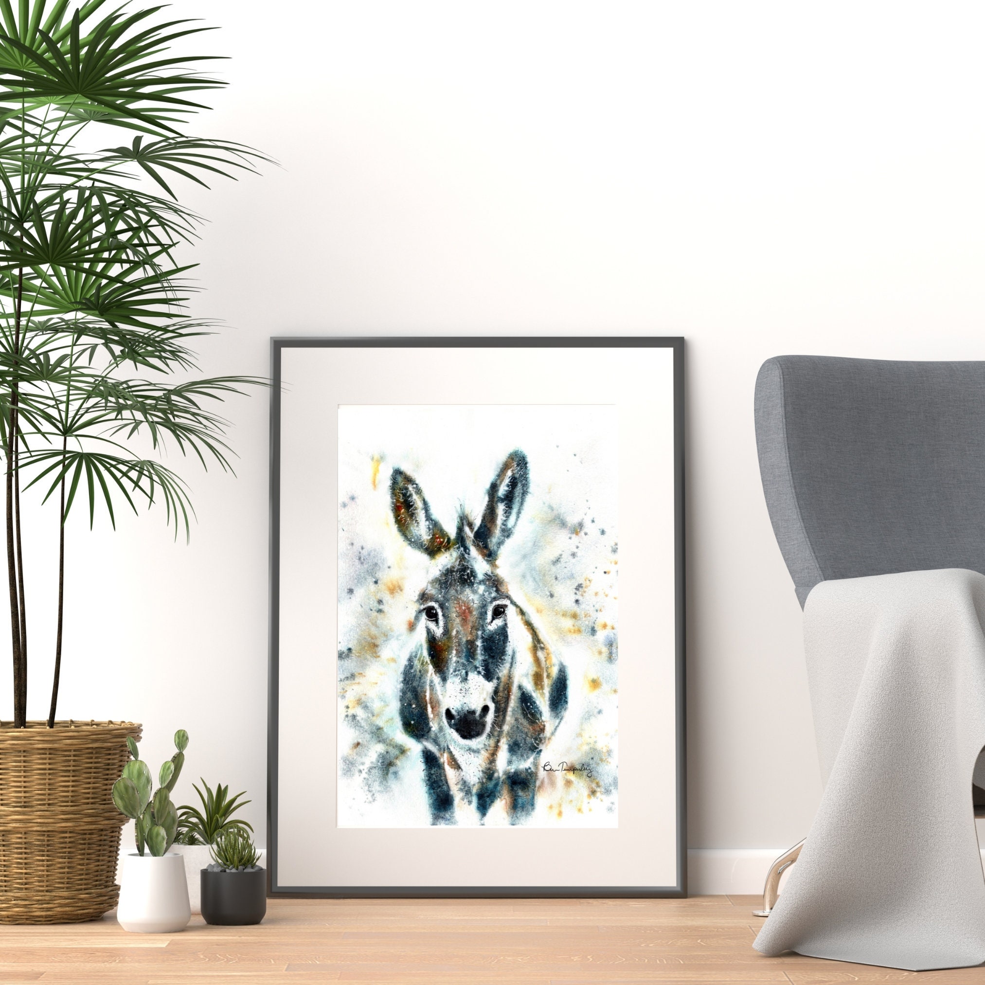 Donkey Watercolor Painting, Watercolor Donkey, Donkey Artwork, Prairie ...