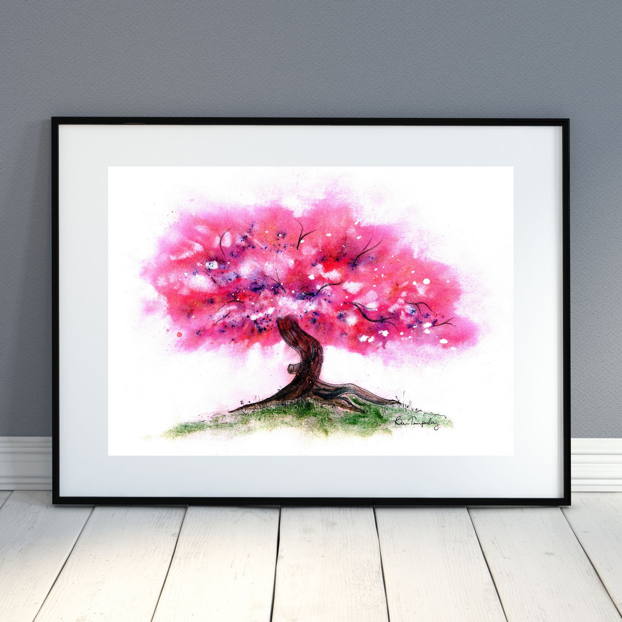 Cherry Tree Watercolor Painting, Watercolor Cherry Tree, Spring Wall ...