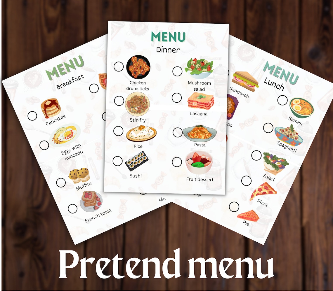 Pretend Play Restaurant Menu, Kids Kitchen Play Menus, Preschool Kids ...
