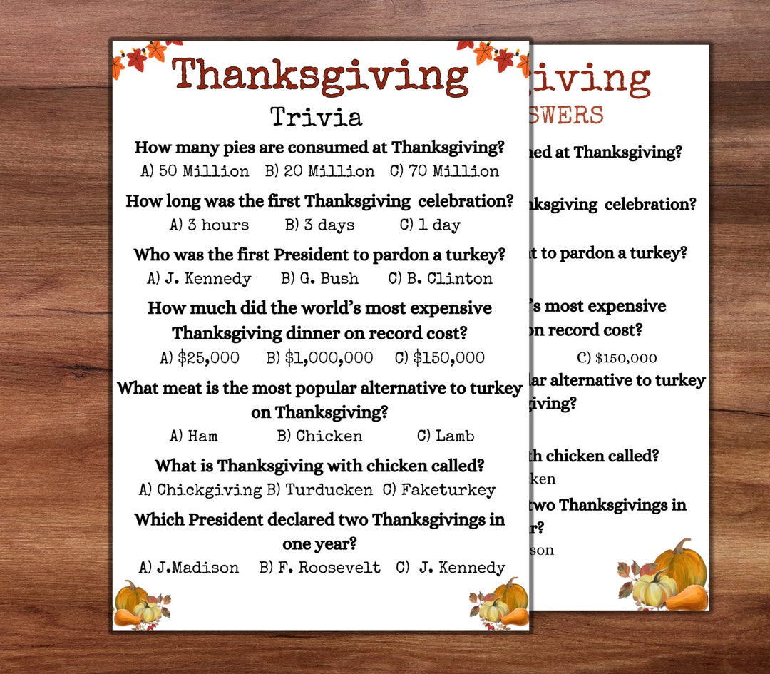 Thanksgiving Trivia Game, Thanksgiving Dinner Game, Thanksgiving ...