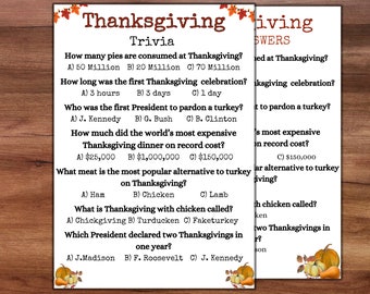 Thanksgiving Trivia Game, Thanksgiving Dinner Game, Thanksgiving ...