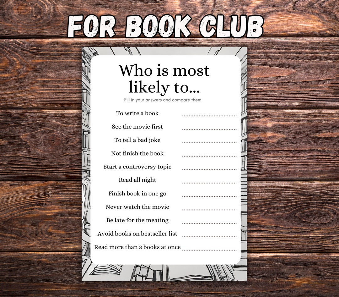 Who is Most Likely to Game for Book Club, Book Club Ice Breaker Game ...